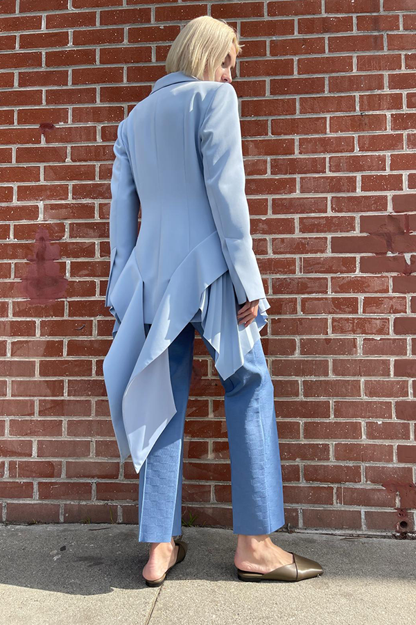 Sky Ruffle Tuxedo in Ice Blue – Des Kohan